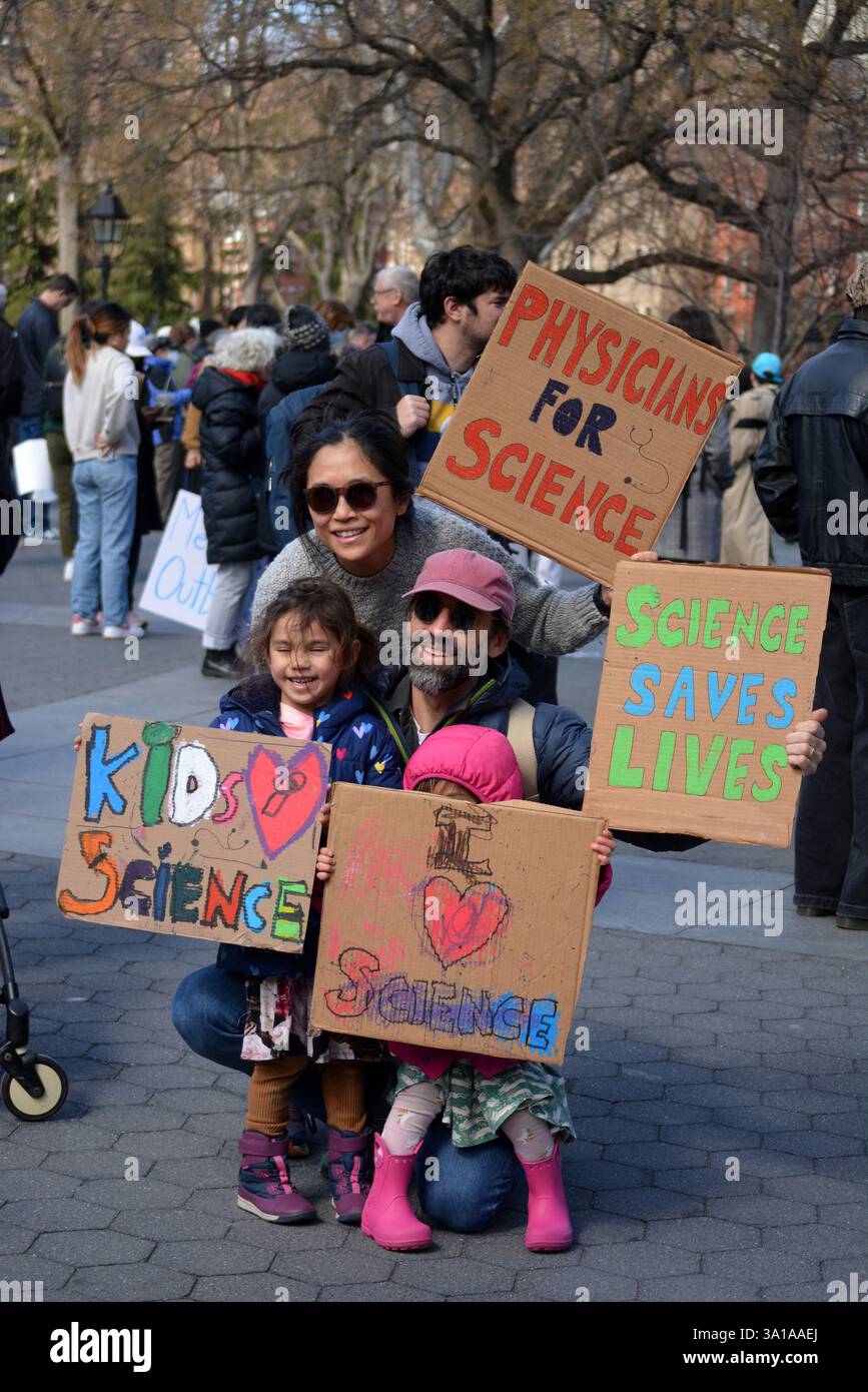 Demonstrators at a Stand Up For Science rally in Washington Square Park ...