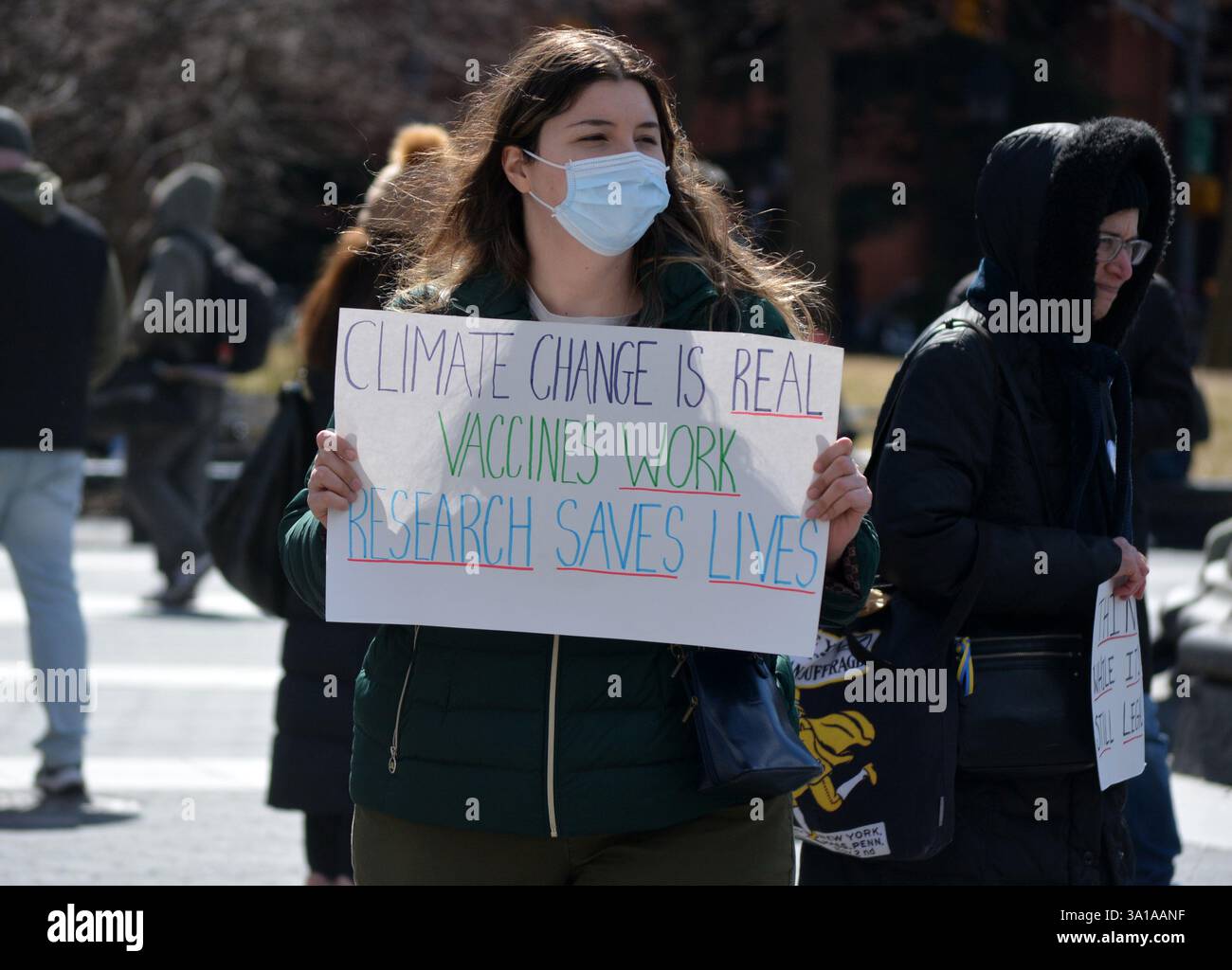Demonstrators at a Stand Up For Science rally in Washington Square Park ...