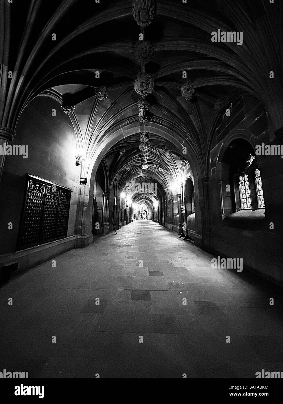 Looking along a corridor in the stunning John Rylands Library building ...