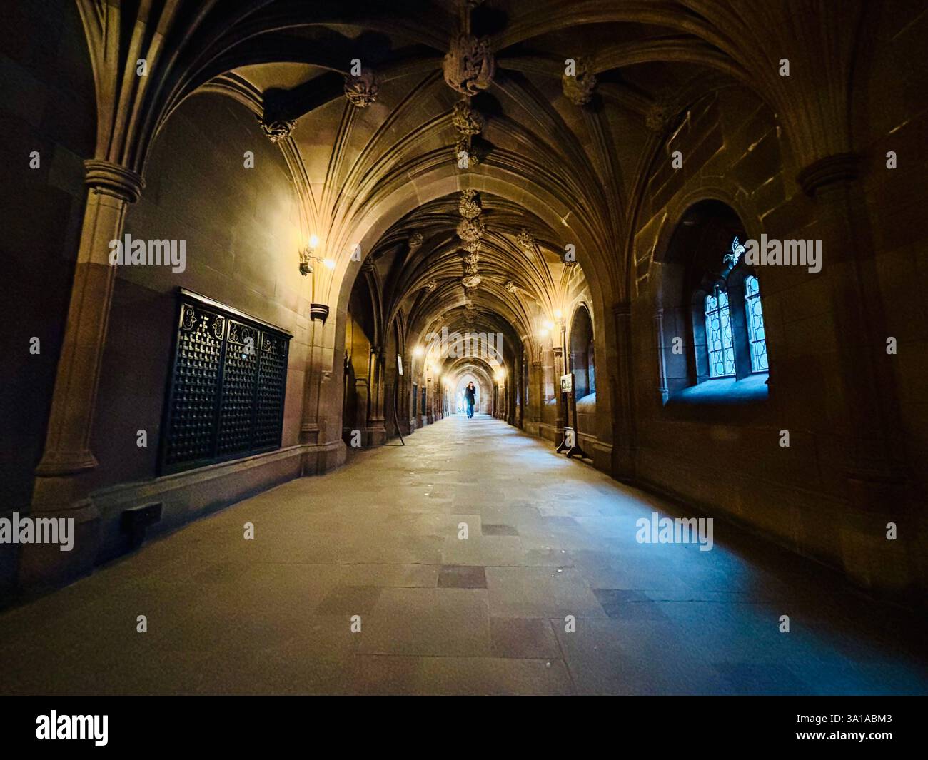 Looking along a corridor in the stunning John Rylands Library building ...