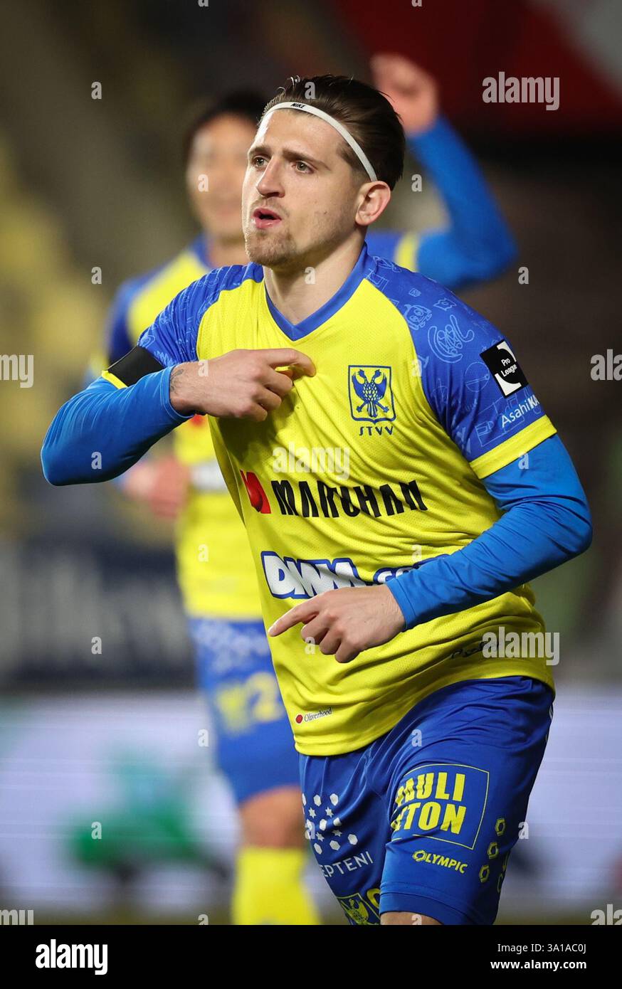 Sint Truiden, Belgium. 07th Mar, 2025. STVV's Adriano Bertaccini ...