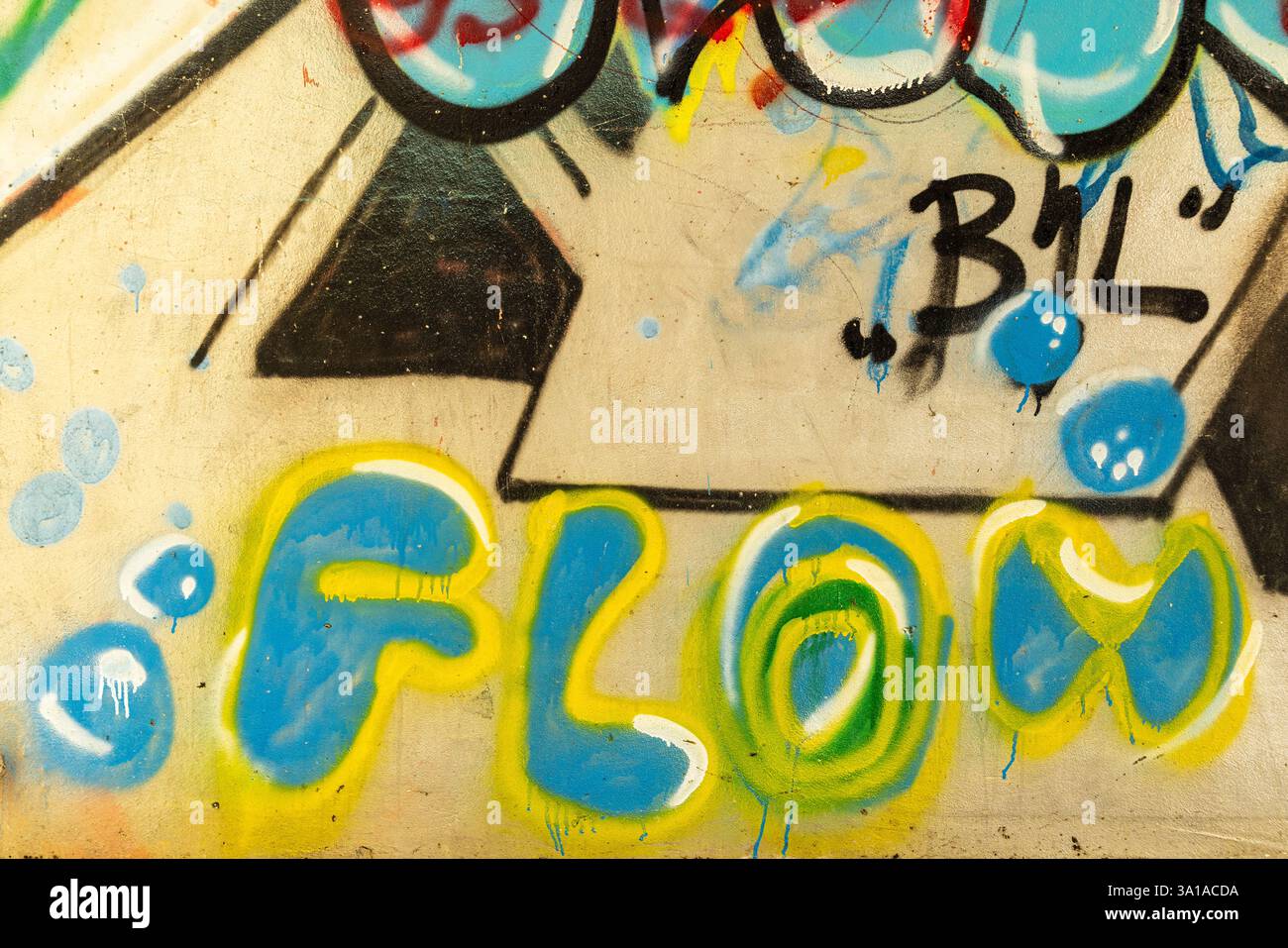 Graffiti on a wall, inscription 'Flow' Stock Photo - Alamy