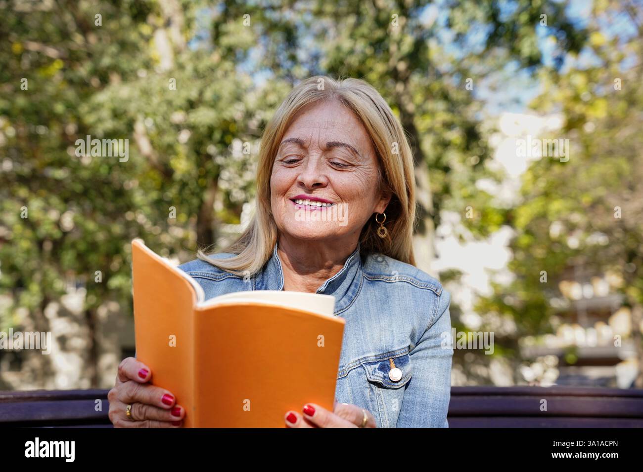 A quiet old lady reading a book. A moment of peace in nature on Sant ...