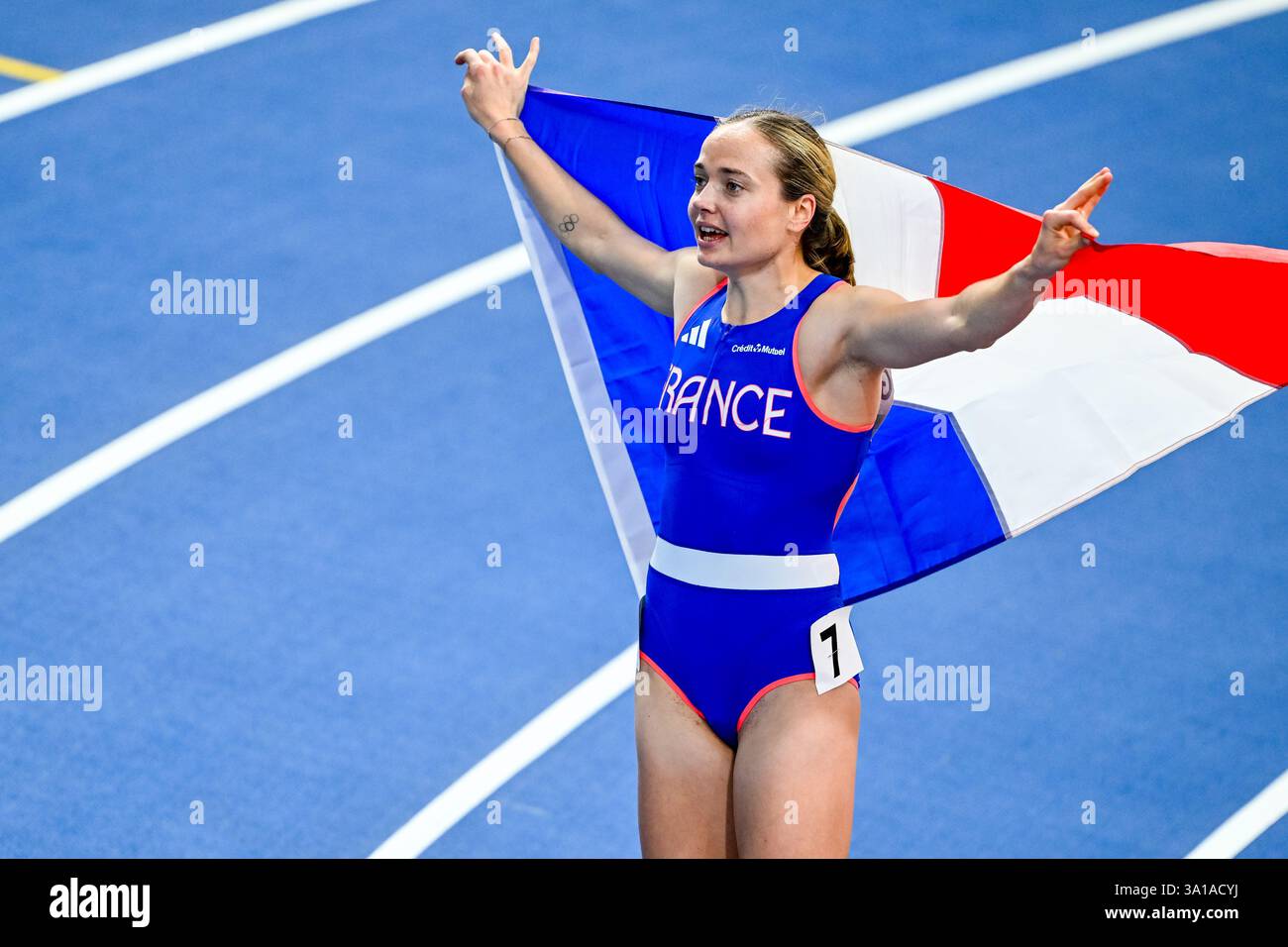 French Agathe Guillemot celebrates after winning the women's 1500meter ...