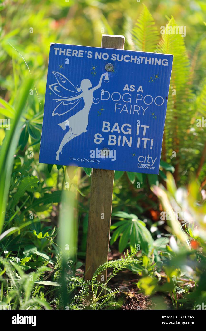 "Dog poo fairy" sign in a green space in North Vancouver Stock Photo ...
