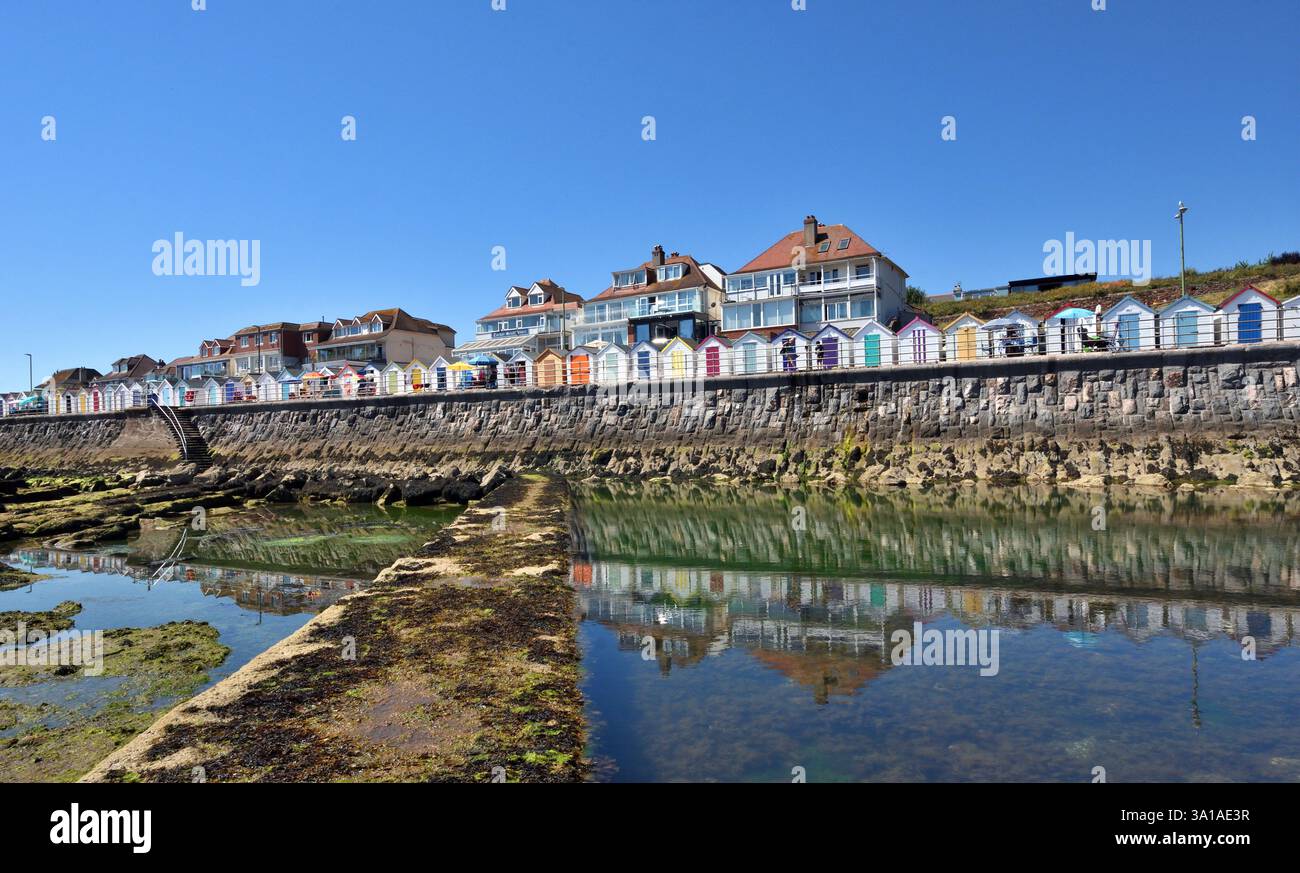 Paignton, Devon, southern England. Paignton Beach with the colorful ...