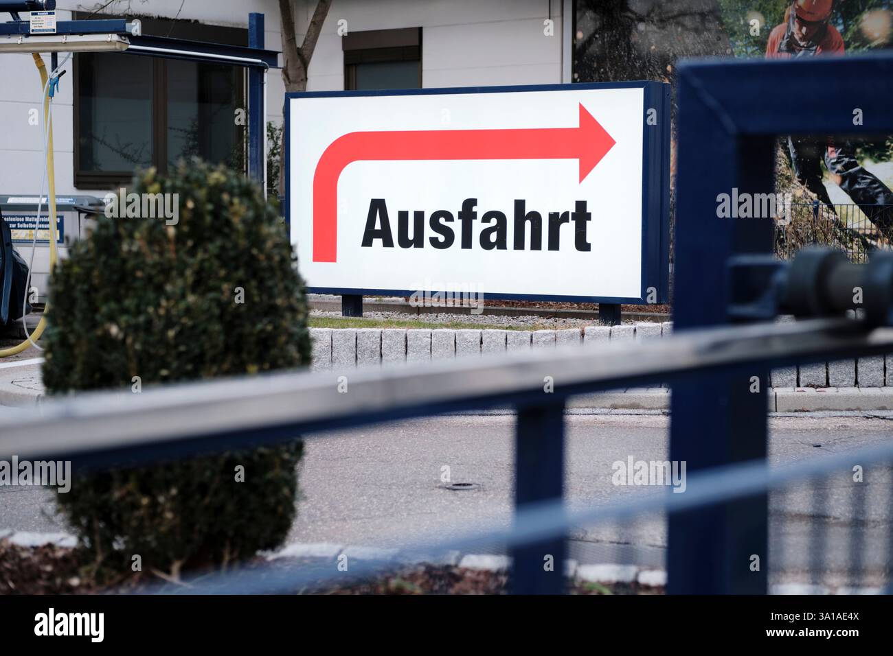 Signage for the exit of a car wash, exit of a car wash in a commercial ...