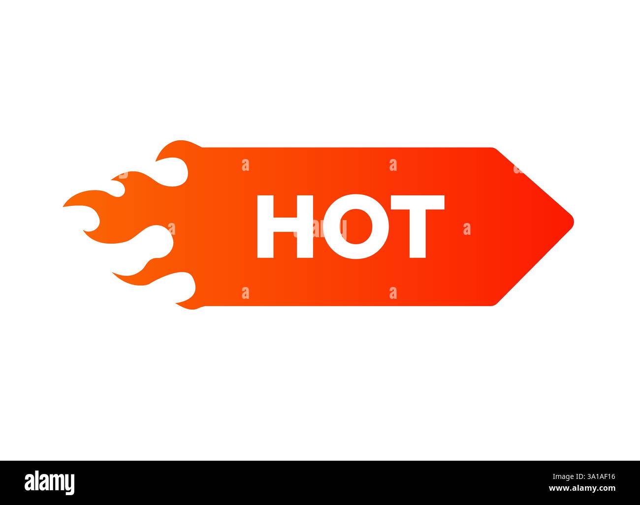 Bold orange flame hot icon sign with arrow shape highlighting heat or ...