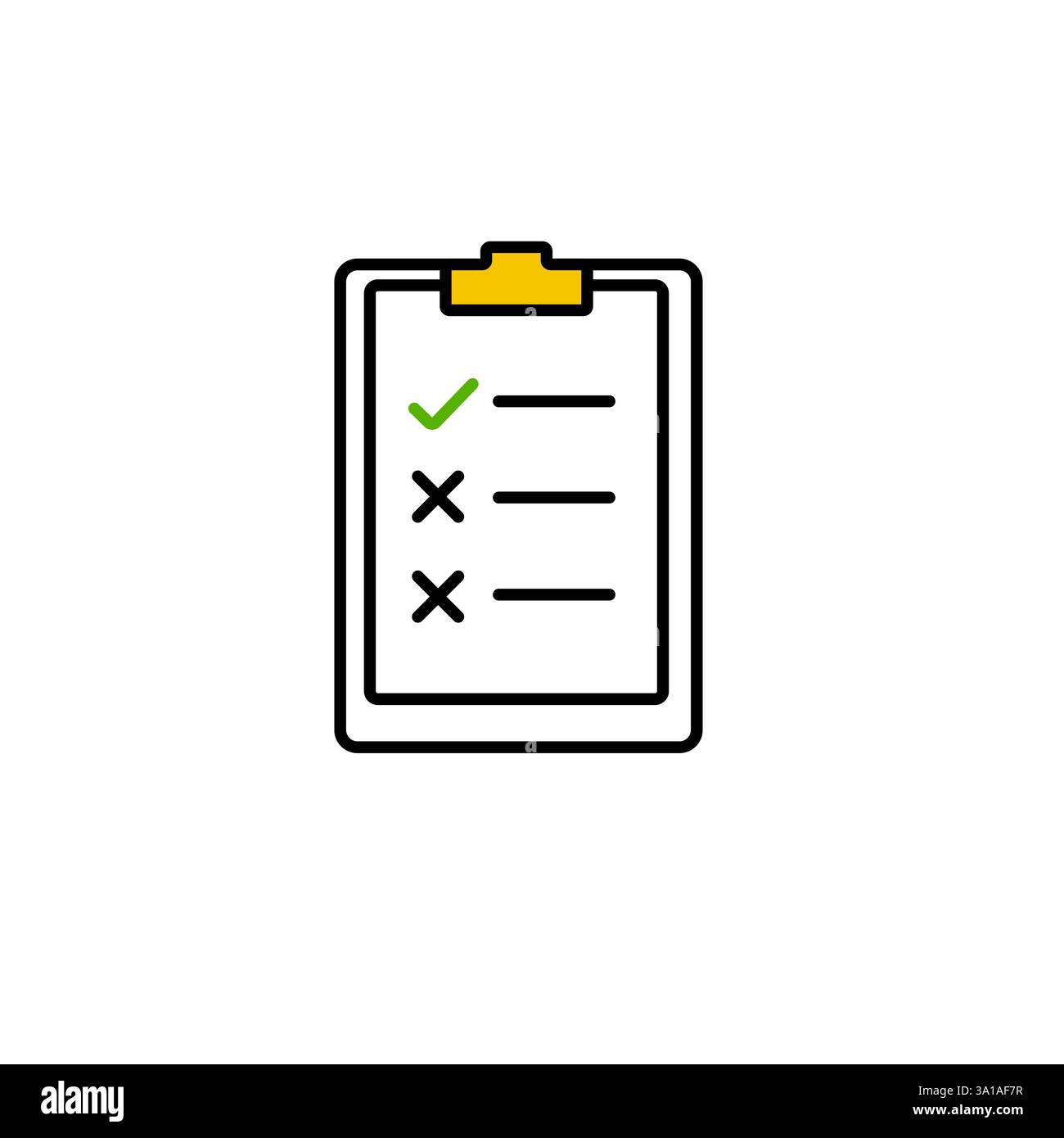 Checklist clipboard icon with green check mark and black cross symbols ...