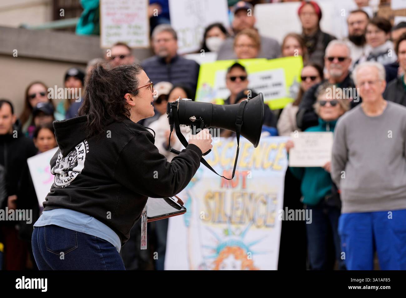 Lea Davis speaks during a Stand up for Science rally Friday, March 7 ...
