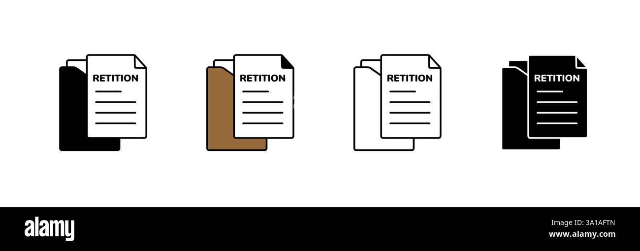 Four different icon styles showing documents with text on colored ...