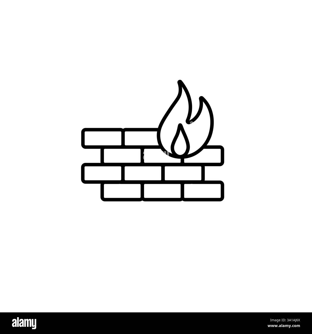 Fire safety icon showing flame on brick wall for precaution and warning ...