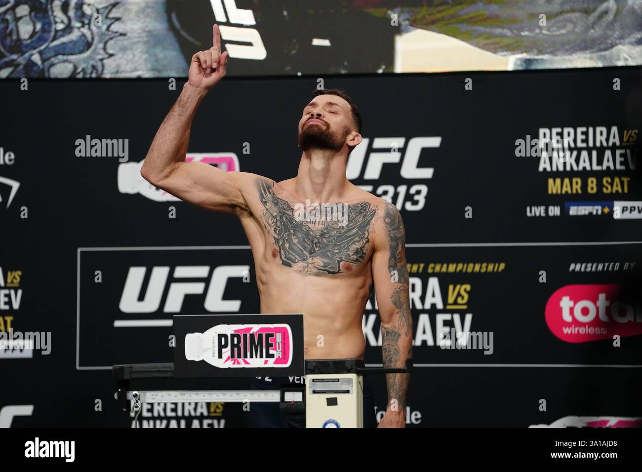 LAS VEGAS, NV - MARCH 7:Mauricio Ruffy steps on the scale for the ...