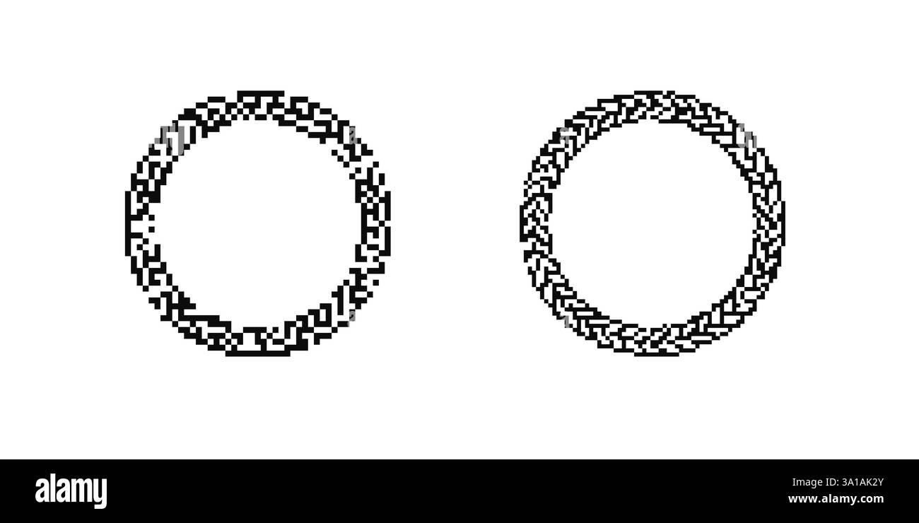 Pixel art wreaths displayed as black and white designs in two distinct ...