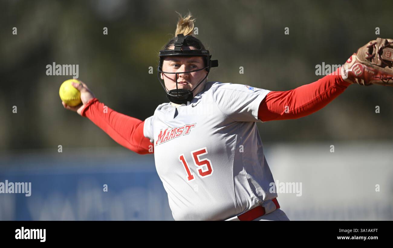 Marist pitcher Maddie Pleasants (15) throws during an NCAA college ...