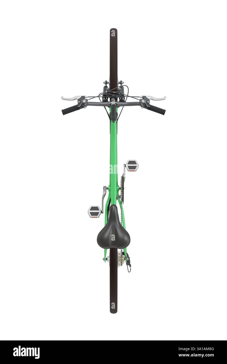 Green bicycle, top view. Black leather saddle and handles. Isolated on ...