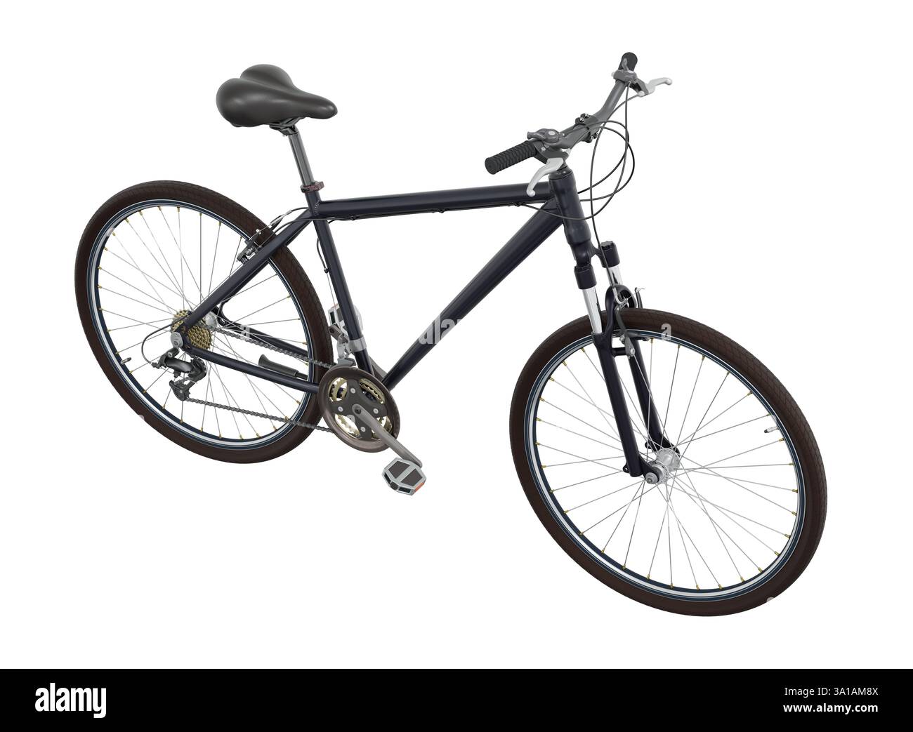 Black bicycle, side top view. Black leather saddle and handles ...