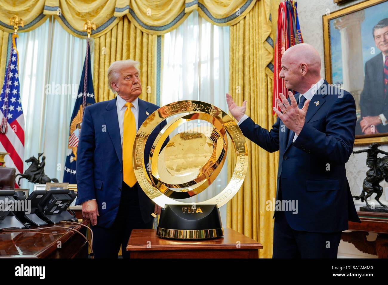 United States President Donald J Trump stands with Gianni Infantino ...