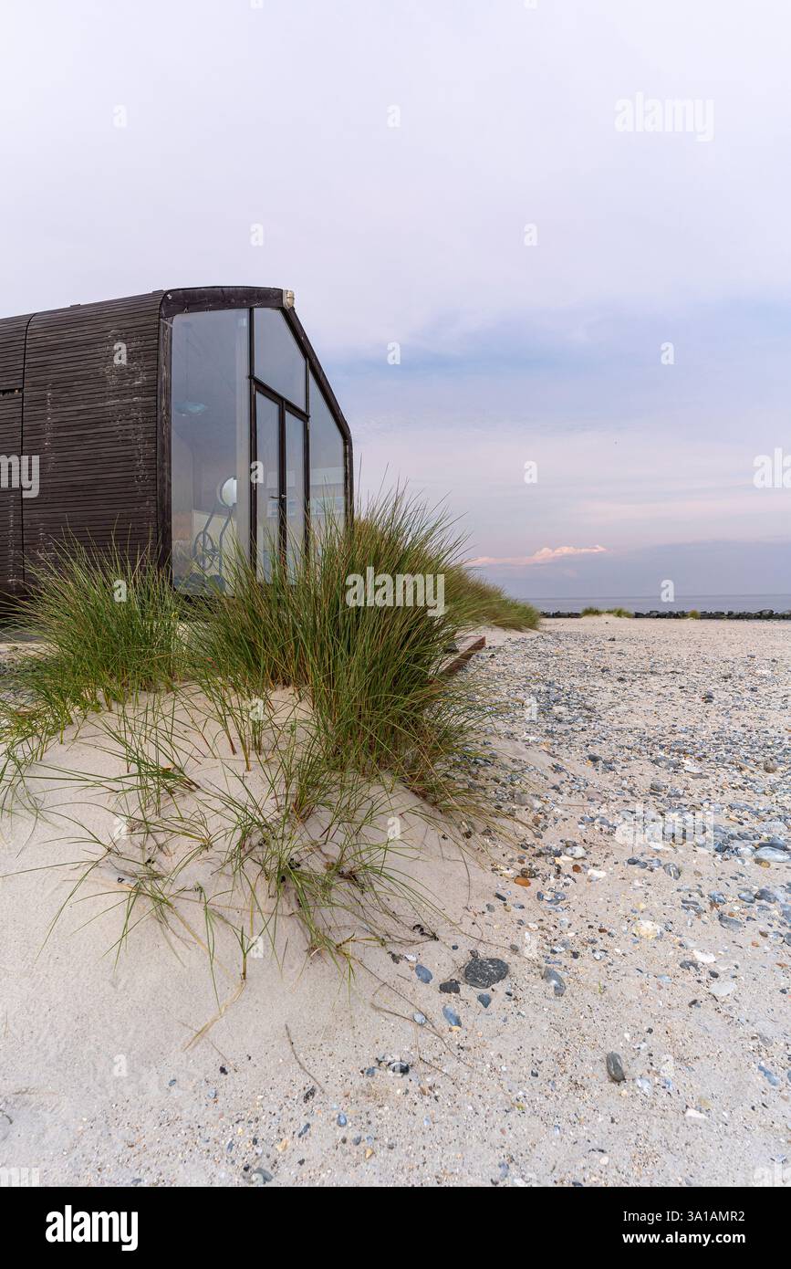 Tiny house on a dune on the island of Heligoland, North Sea, Schleswig ...