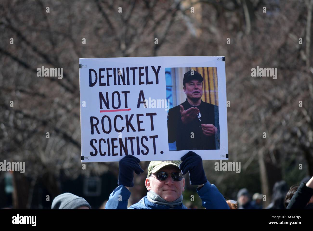 Anti-Elon Musk sign at a Stand up for Science rally in Washington ...