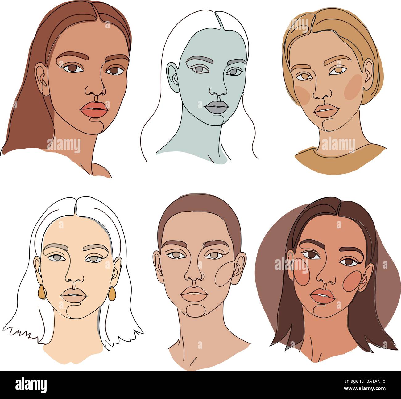 Six unique female portraits display diverse hairstyles and expressions ...