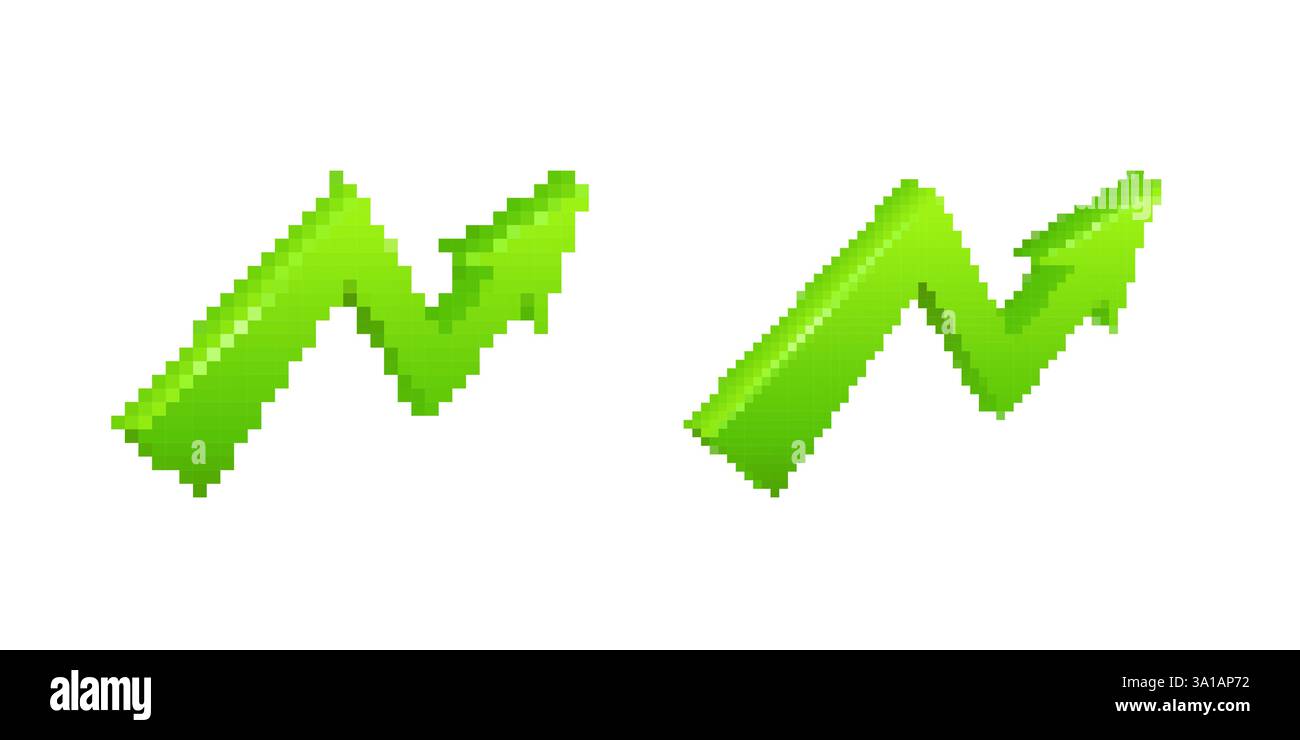 Pixel art green arrows pointing upwards symbolize growth and progress ...