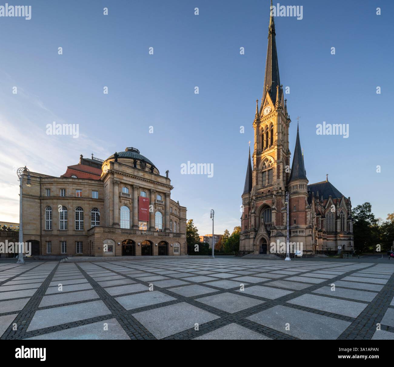 Opera house with st peters church in chemnitz hi-res stock photography ...