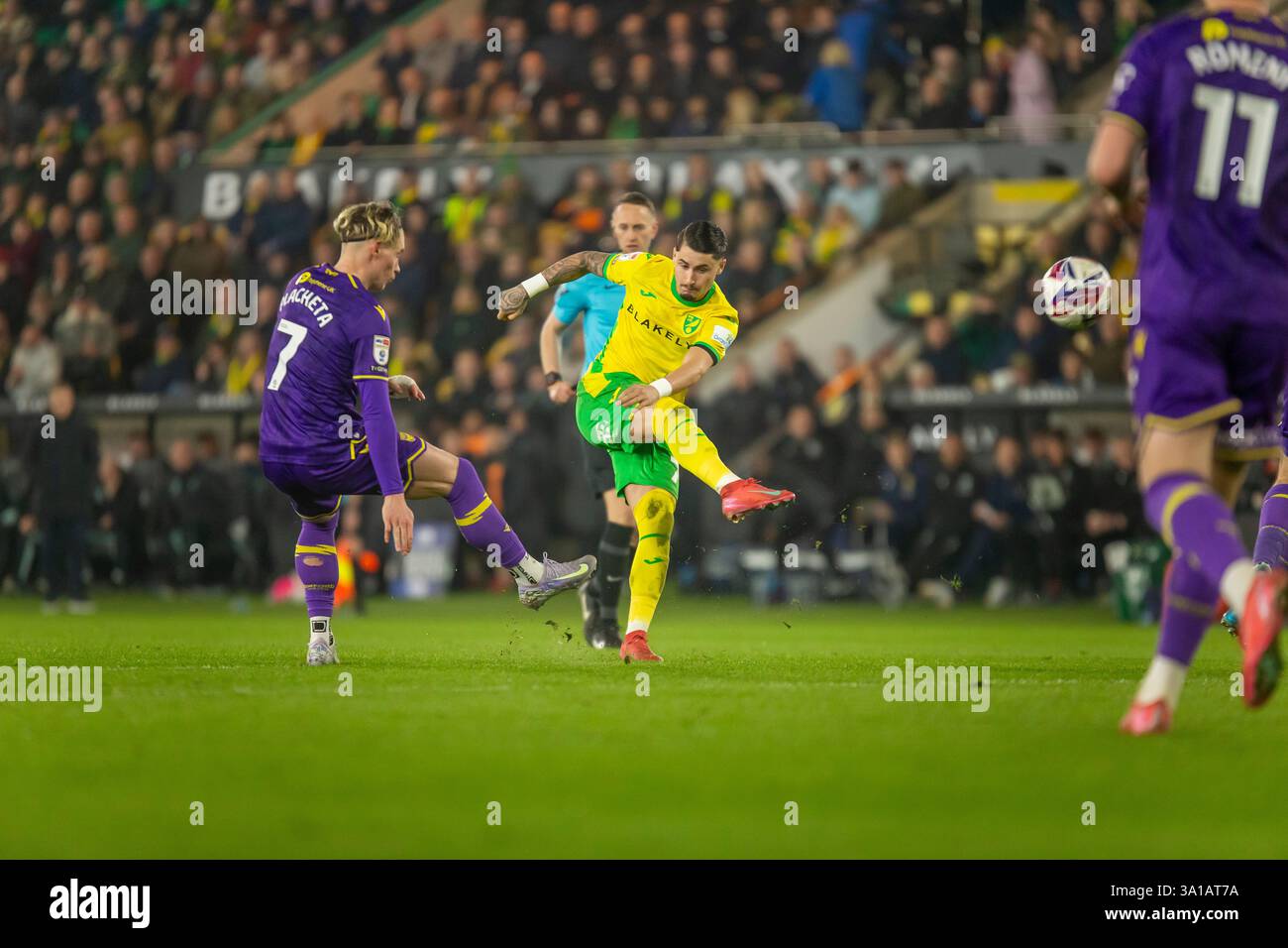Borja Sainz of Norwich City takes a shot on goal during the Sky Bet ...