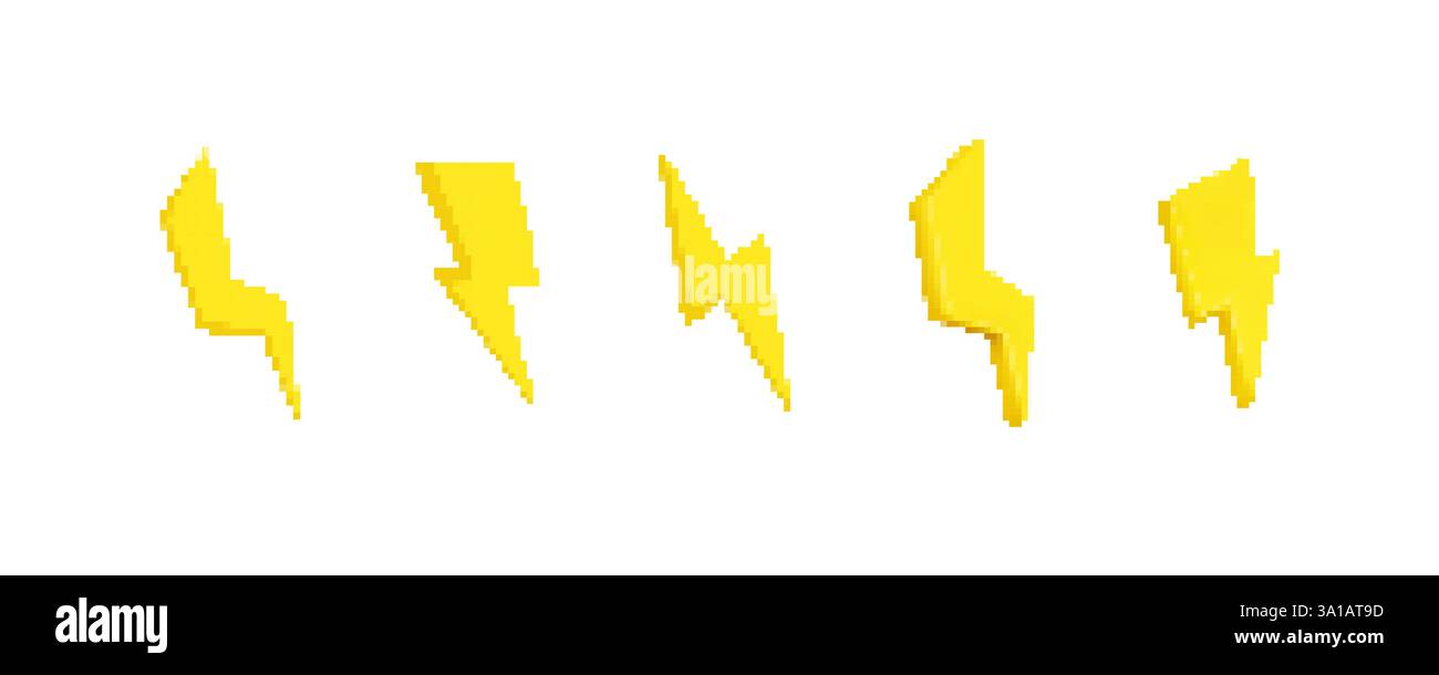 Bright yellow lightning bolt shapes in pixel art style with sharp cool designs Stock Vector ...