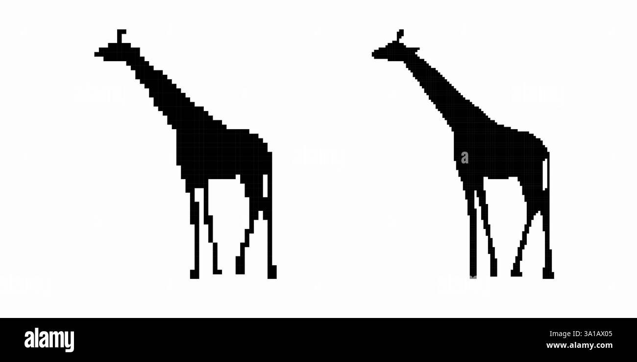 Silhouettes of two giraffes standing elegantly with long necks and ...