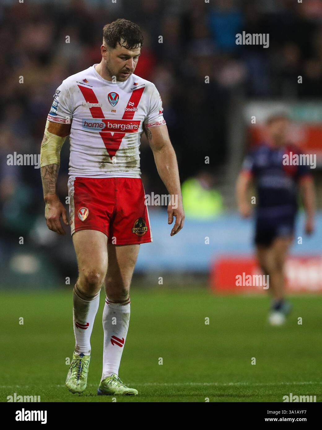 St Helens, UK. 07th Mar, 2025. Mark Percival of St. Helens reacts ...