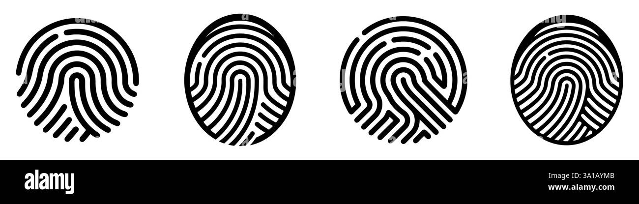 Fingerprint icons set. Black and white fingerprint design ...