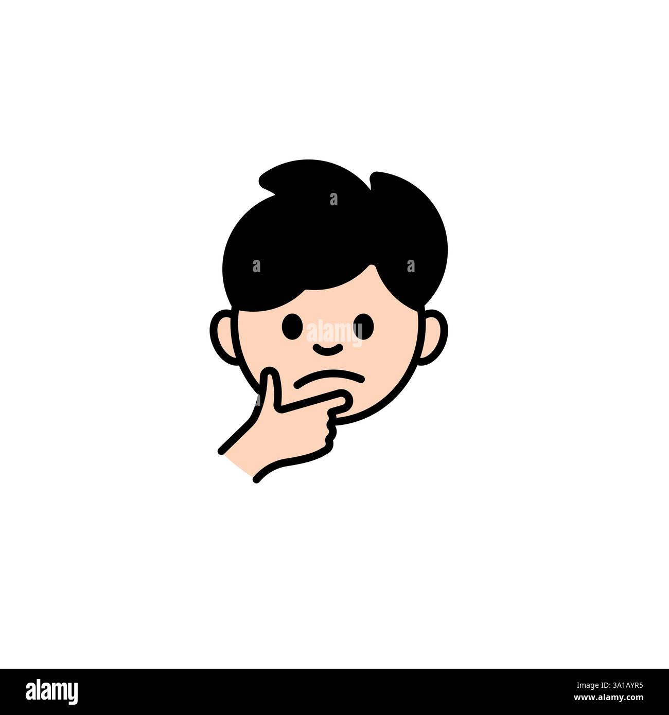Cartoon style thinking face icon featuring a thoughtful expression and ...