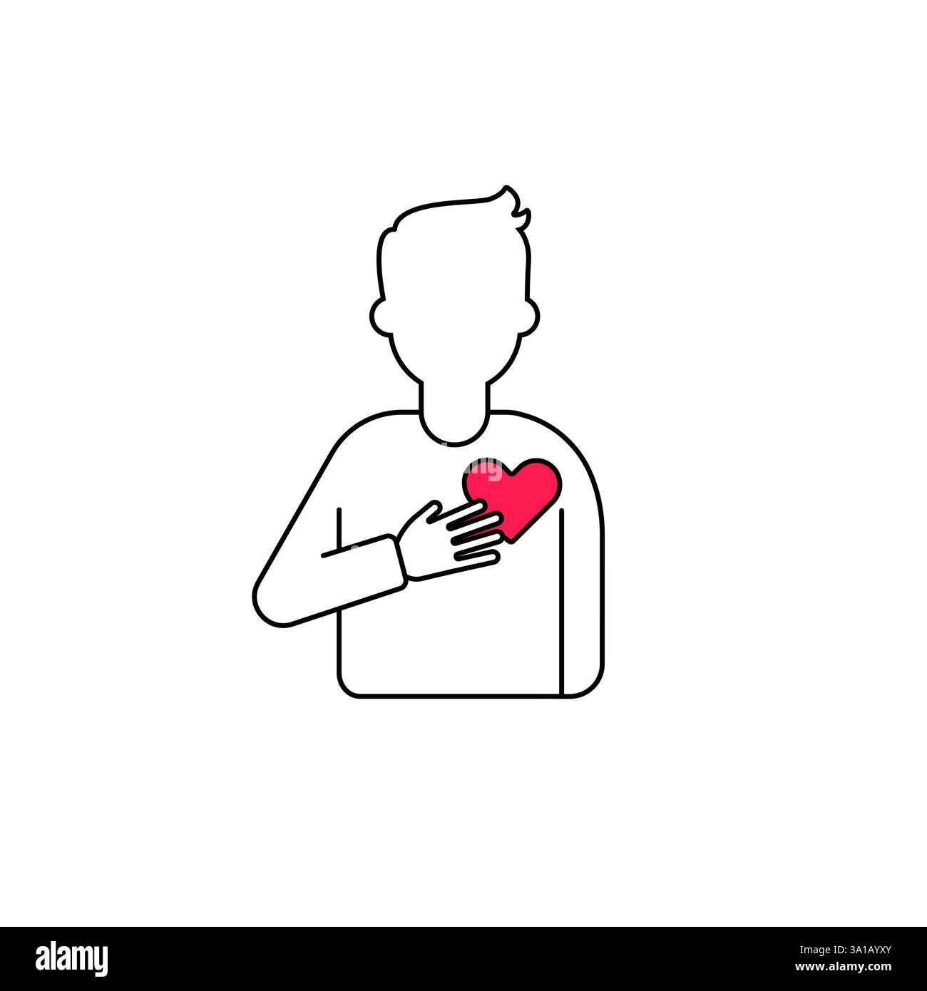 Simple line drawing of person with heart symbol: represents compassion ...