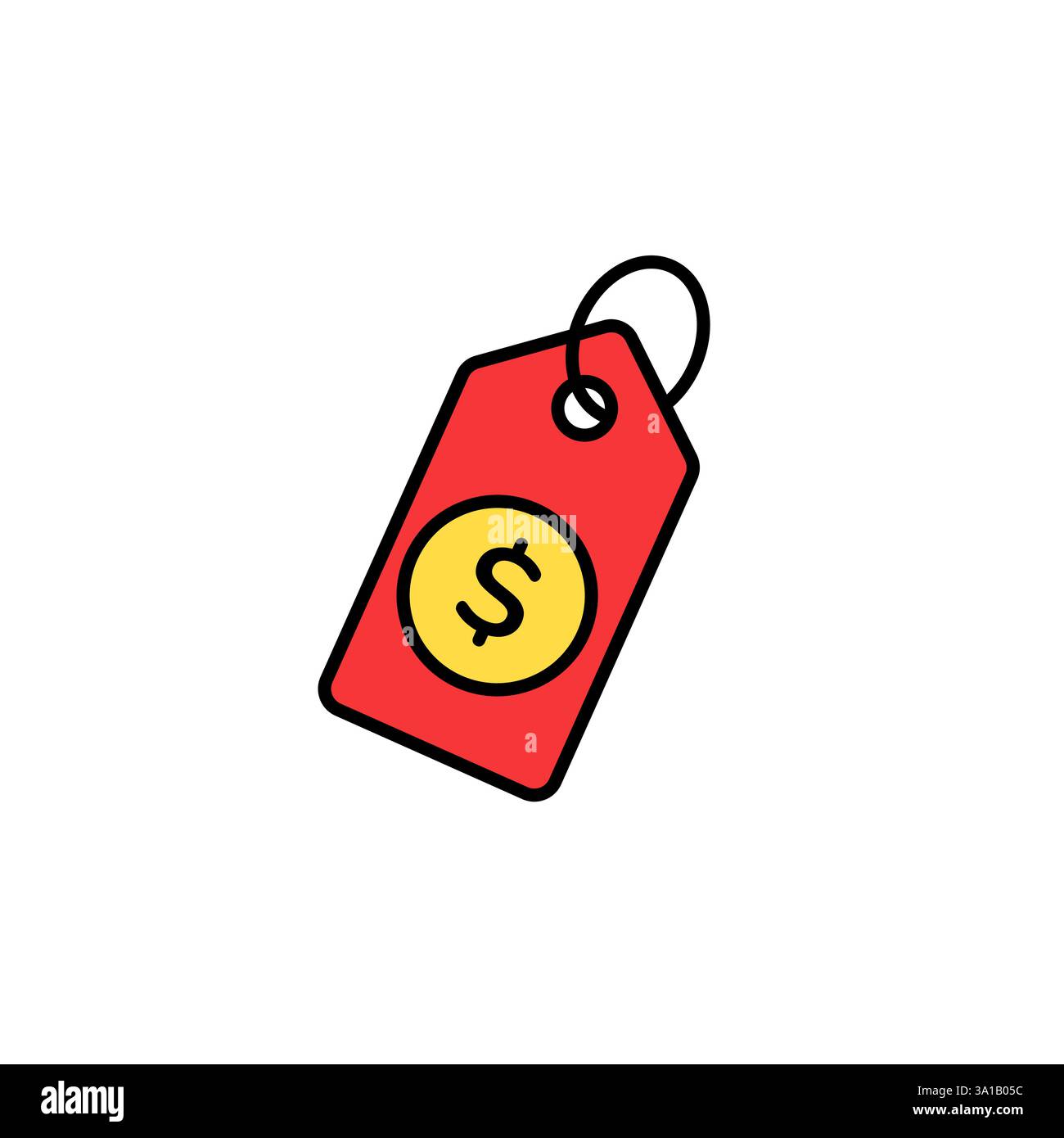 Red price tag with yellow coin symbol centered and black outline ...