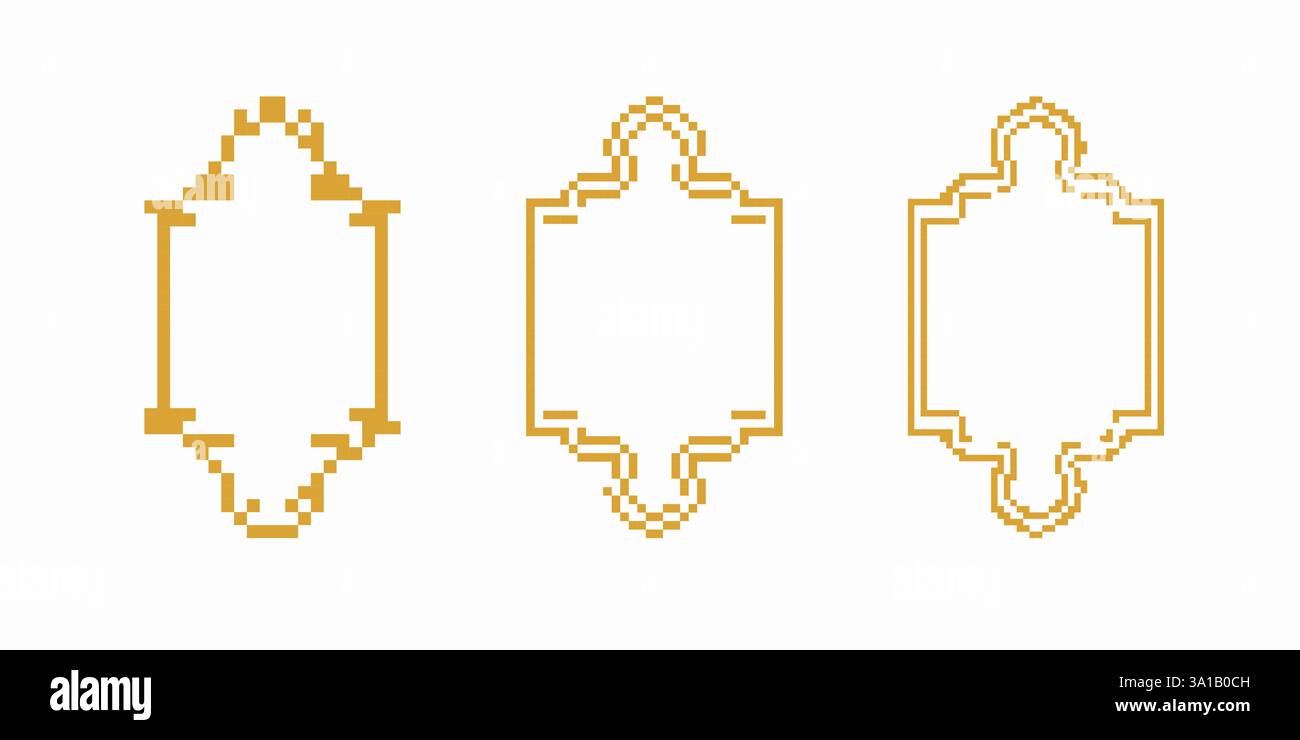 Three elegant gold pixel frames in unique and decorative designs with ...