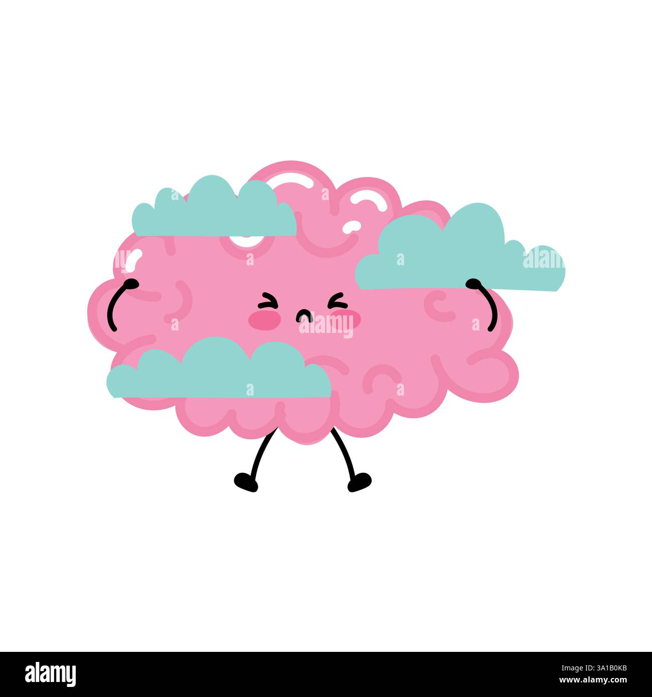 An exhausted, cartoon-style illustration of a pink brain Stock Vector ...