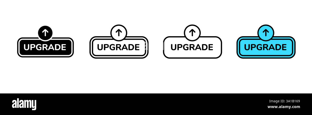 Four upgrade button designs with arrow icons in different color combinations Stock Vector Image ...