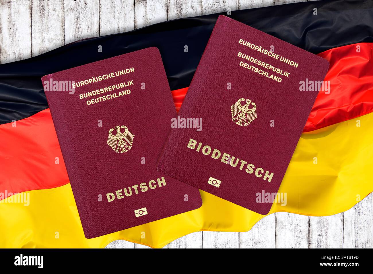 Two german passports with inscription german bio german on german flag ...