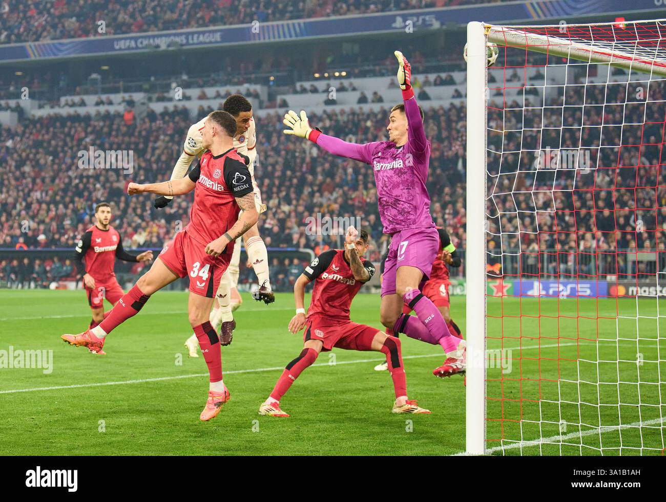 Munich, Germany. 05th Mar, 2025. Jamal MUSIALA, FCB 42 compete for the ball, tackling, duel ...