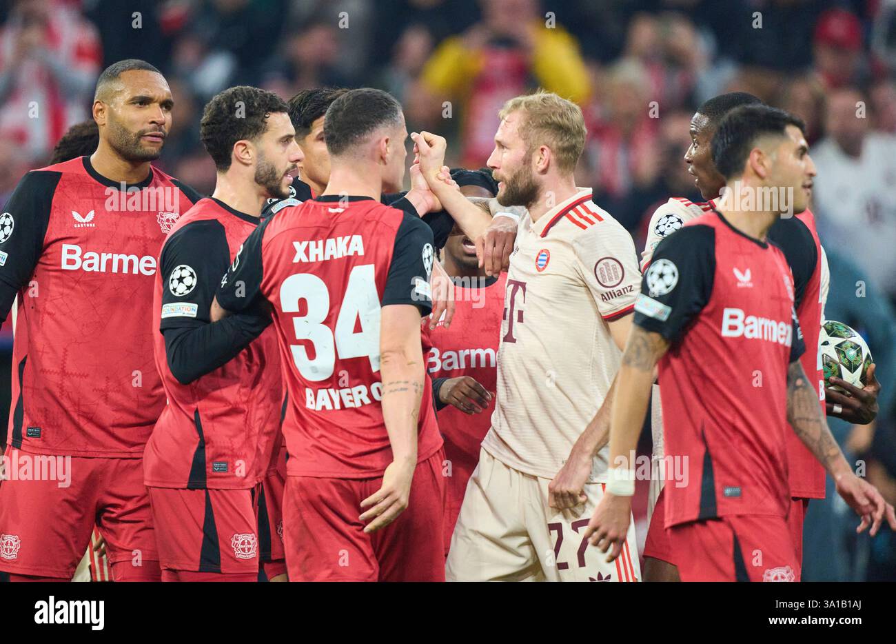 Munich, Germany. 05th Mar, 2025. Konrad Laimer, FCB 27 Granit Xhaka, Lev 34 in the round of 16 ...