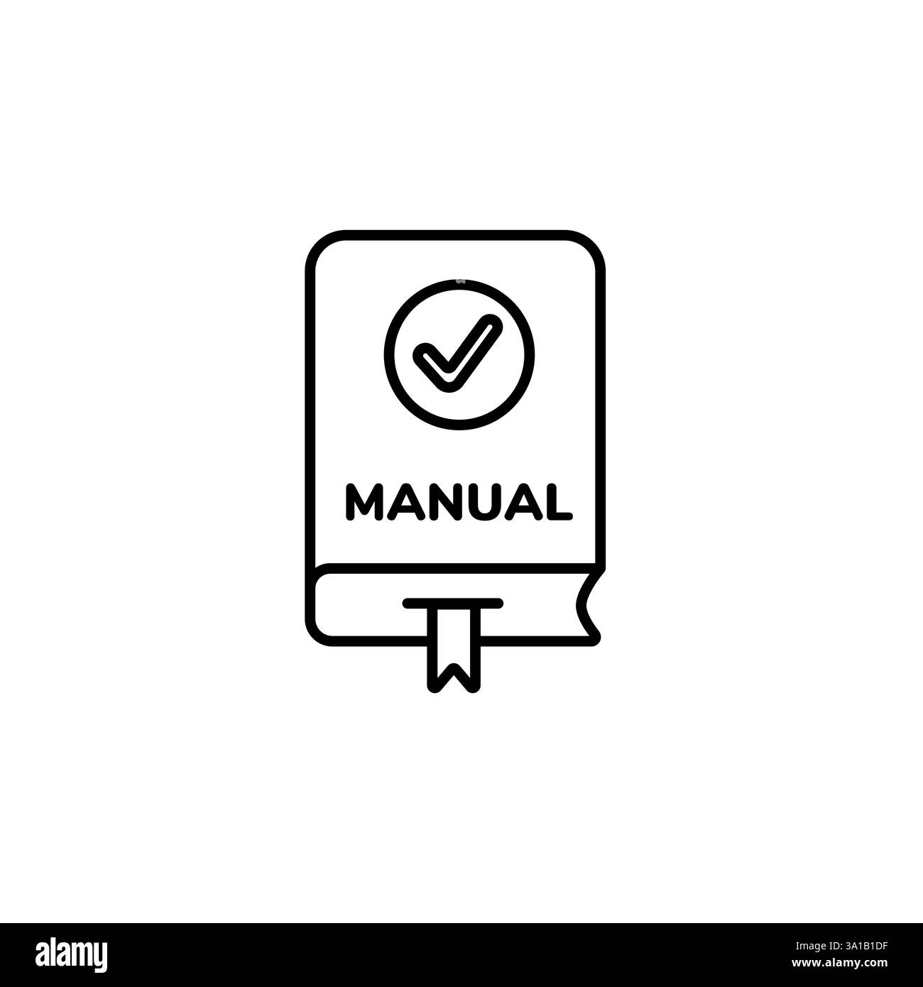 Simple manual icon with check mark on book cover for easy reading and ...