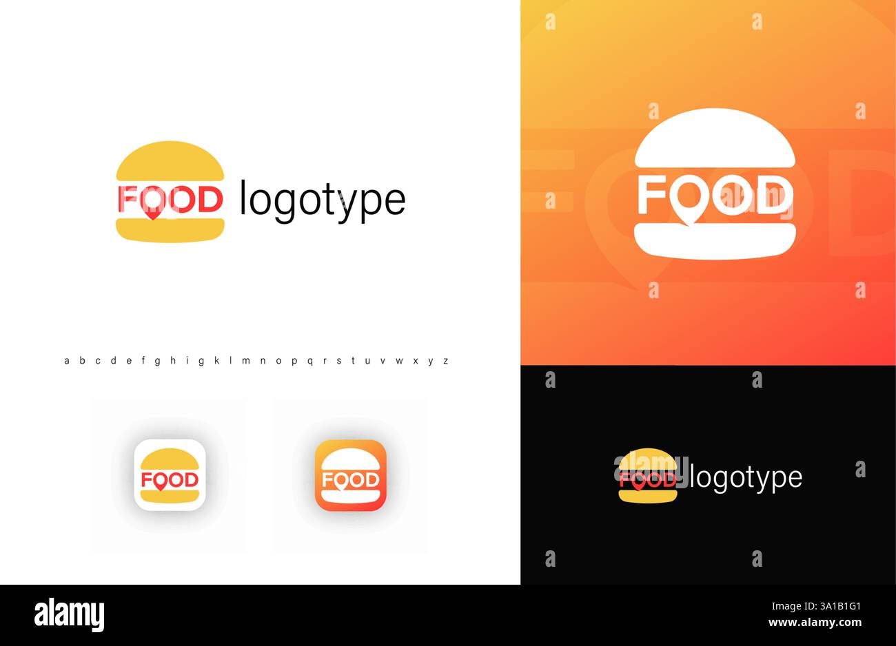 Minimalist burger logo with food pin icon, symbolizing fast food and ...