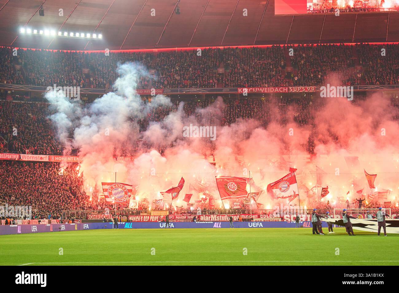 FCB fans celebrate before the match in the round of 16 first leg match ...