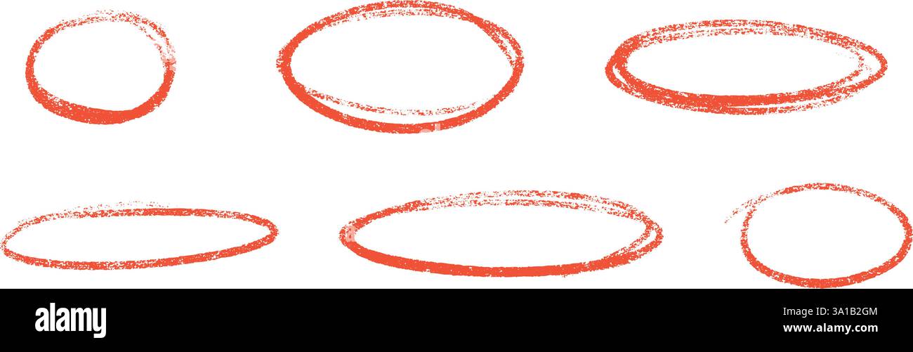 Crayon highlight chalk oval set in red color on white background Stock ...