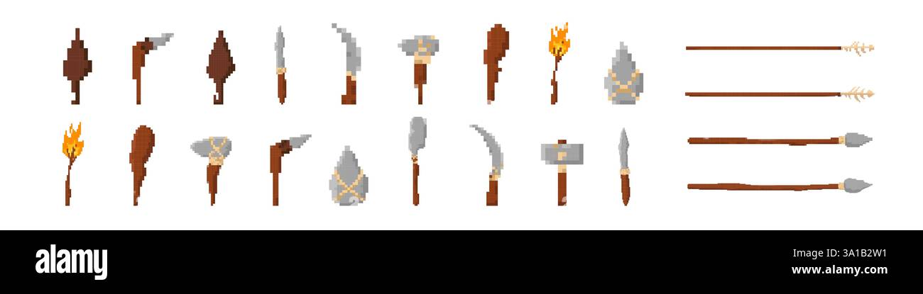 Collection of pixel art medieval weapons including swords axes spears ...