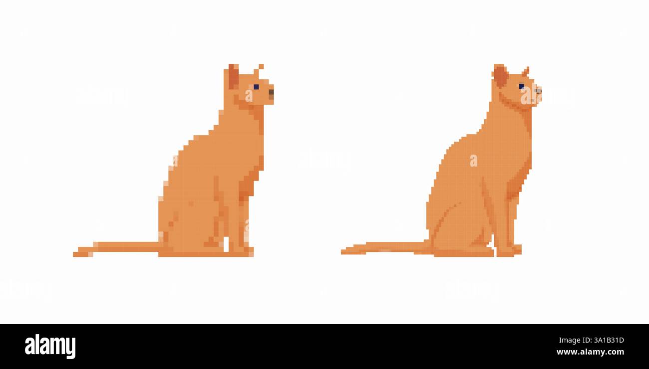 Pixel art cats sitting side by side in simplified style with minimal ...
