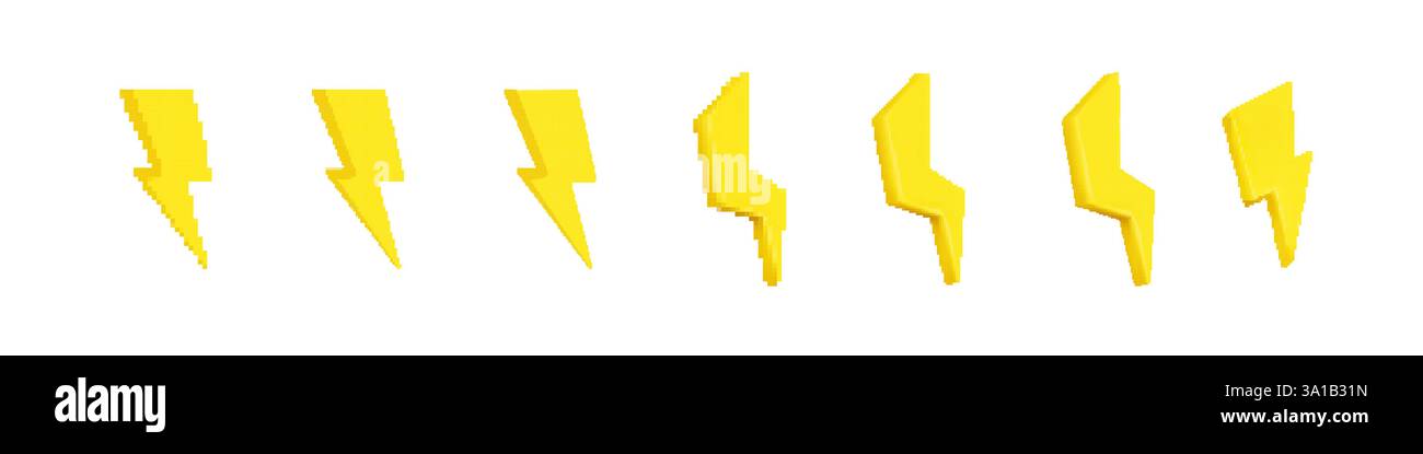 Bright yellow lightning bolt symbols arranged in a row with simple geometric pixel art style ...