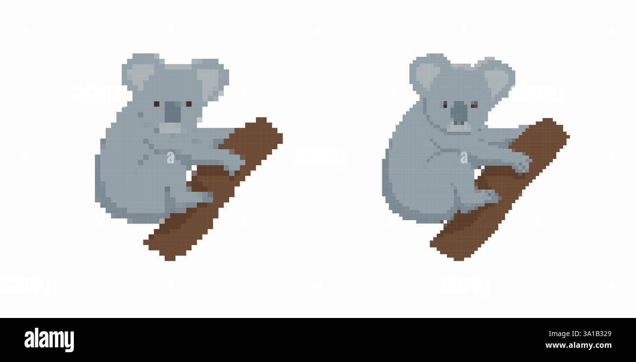 Two pixel art koalas sitting with eucalyptus branches in a cute digital style Stock Vector Image ...