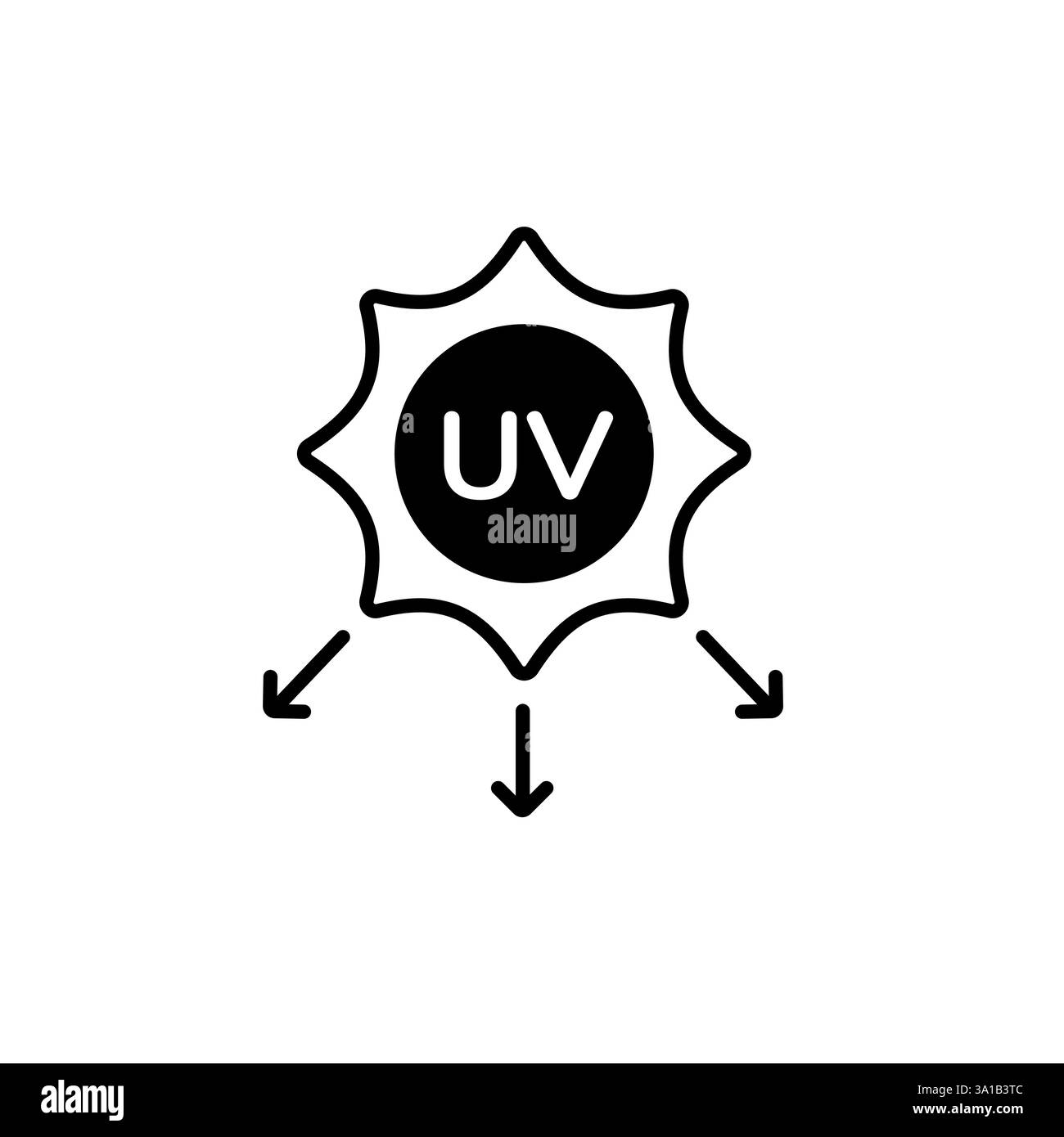 Uv protection icon showing sun emitting ultra violet light with three directional arrows Stock ...
